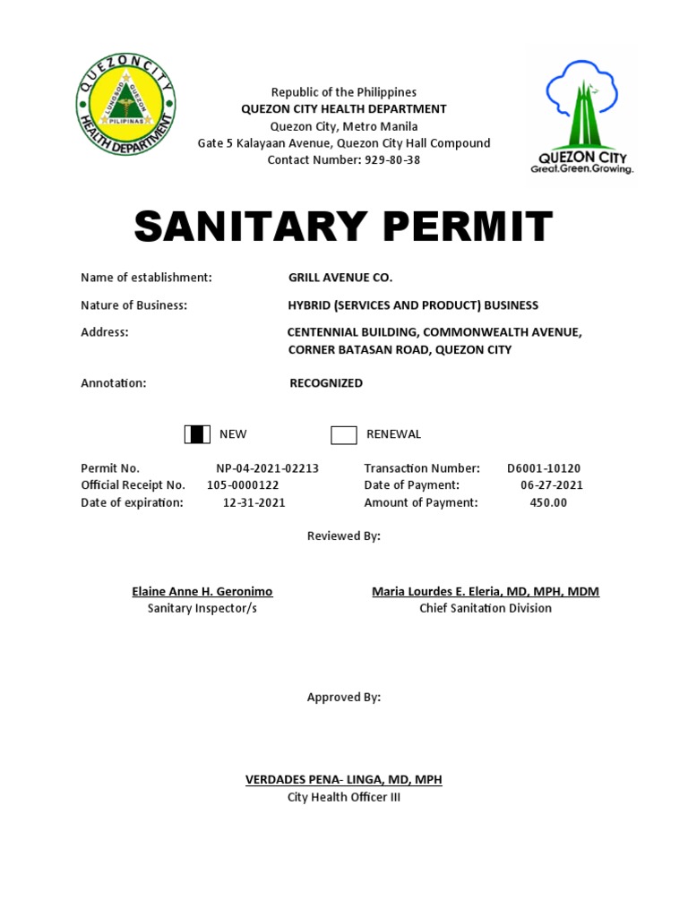 Sanitary Permit: Quezon City Health Department | PDF
