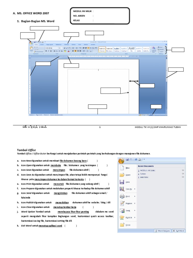 1 Modul Ms - Word Kls 7 SMT 1 | PDF