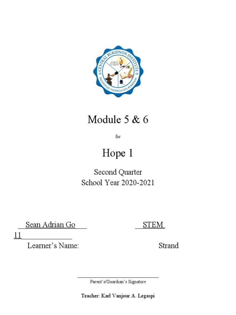 Module 5 & 6 Hope 1: Second Quarter School Year 2020-2021 | PDF ...