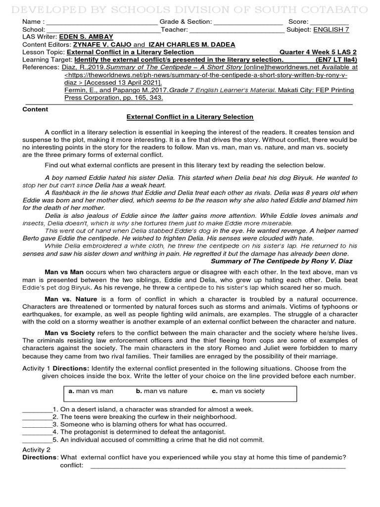 English 7 Quarter 4 Week 5 Las 2 | PDF