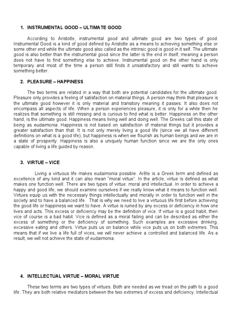 Instrumental Good and The Ultimate Good | PDF | Happiness | Virtue