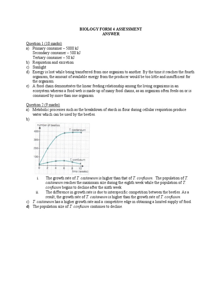 Biology Form 4 Assessment Answer | PDF
