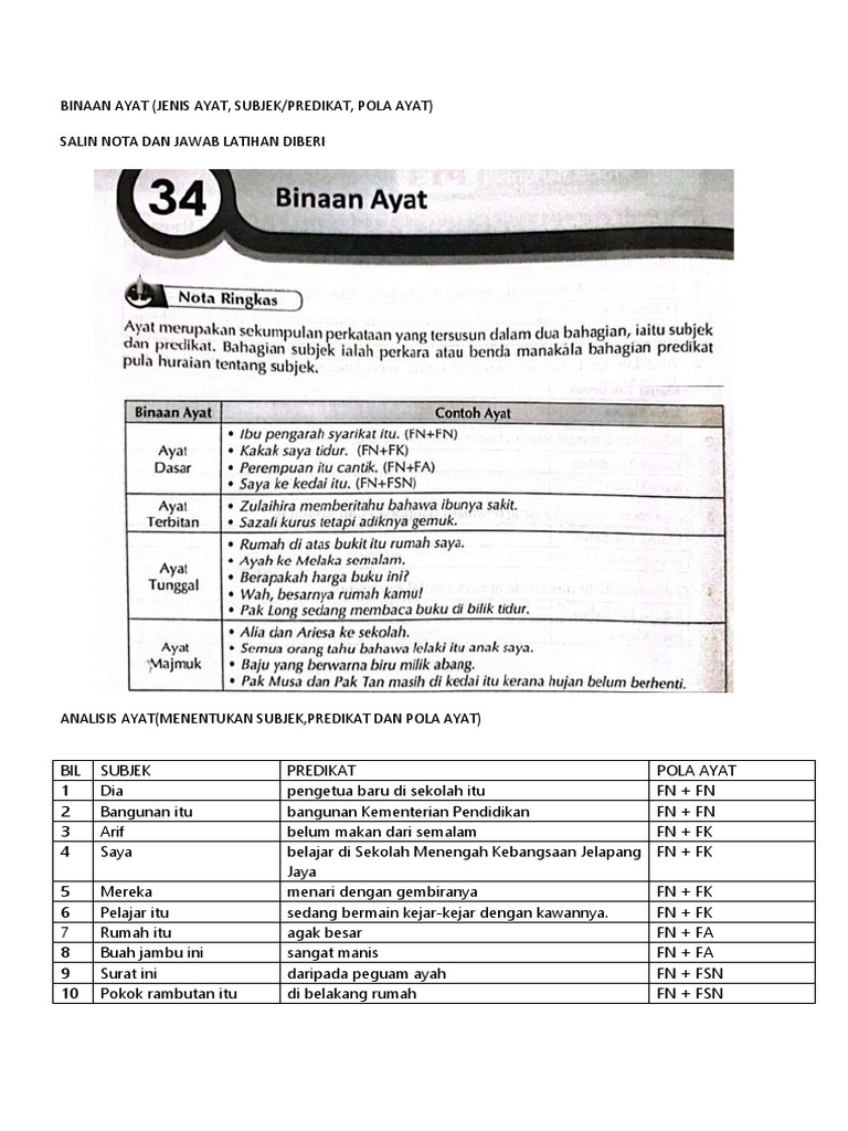 Analisis Subjek dan Predikat Ayat | PDF