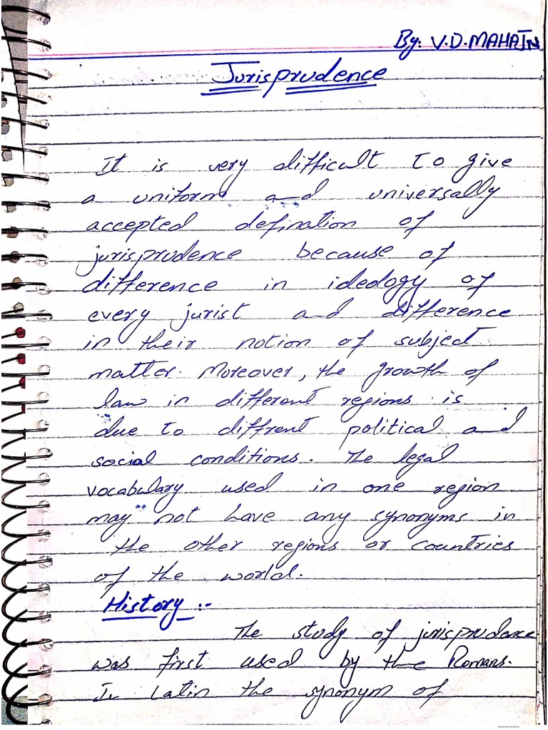 Jurisprudence Notes On VD MAHAJAN. Lecture No. 01 | PDF