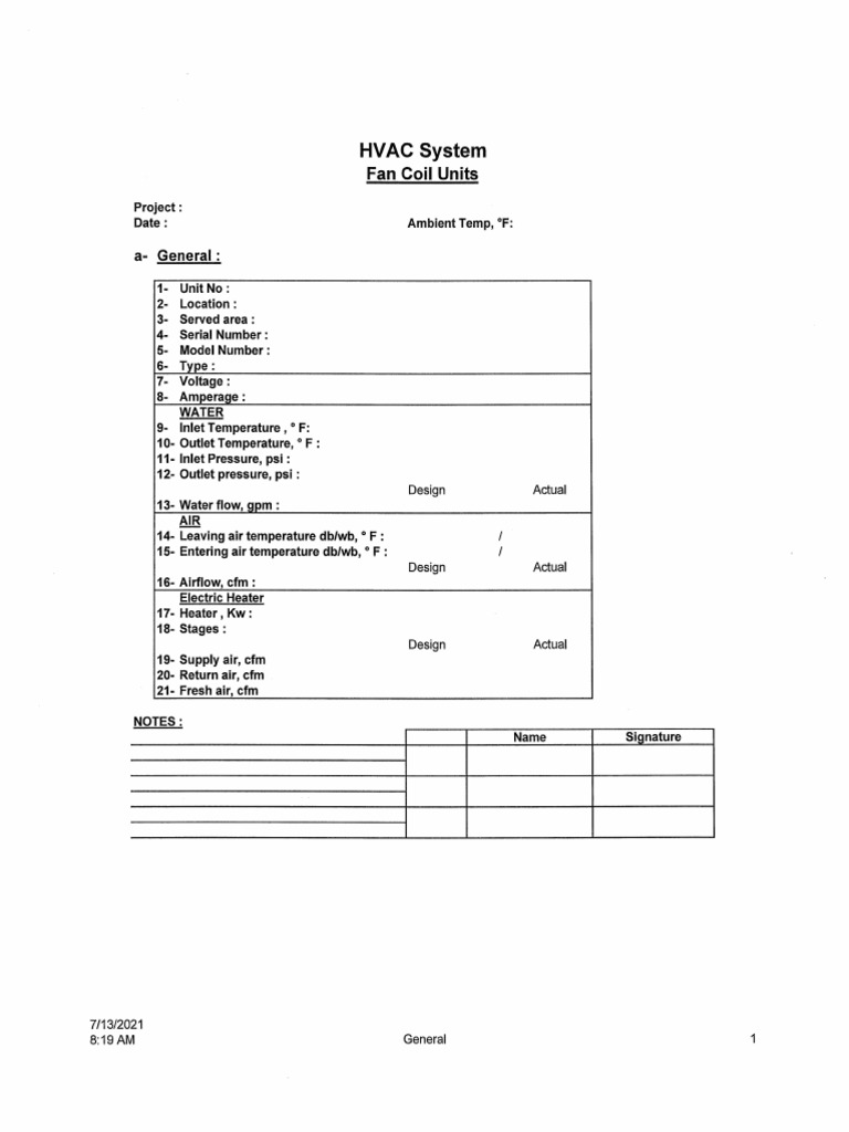 Fan Coil Units Checklist | PDF
