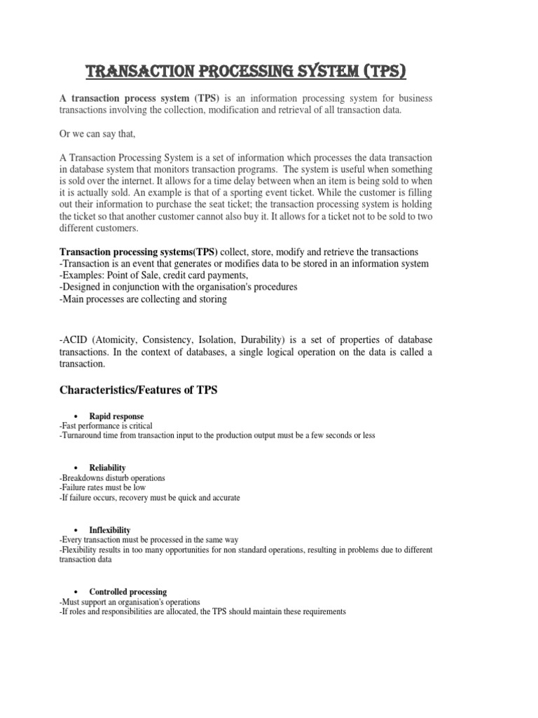 Transaction Processing System | PDF | Database Transaction | Real Time ...