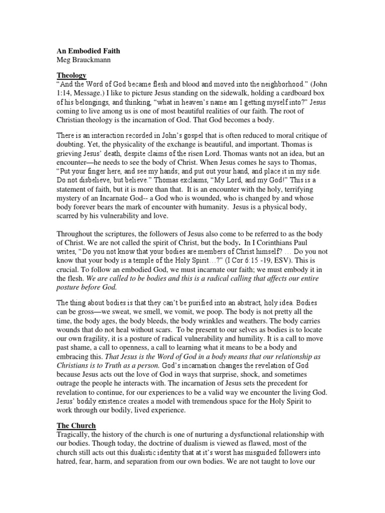 An Embodied Faith by Meg Brauckman | PDF | Christian Church | Jesus