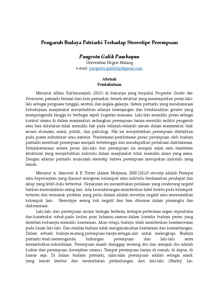 Pengaruh Budaya Patriarki Terhadap Stereotipe Perempuan Draft 2 | PDF