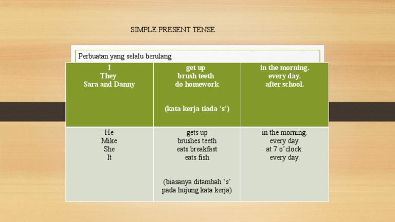Simple Present Tense: I They Sara and Danny Get Up Brush Teeth Do ...