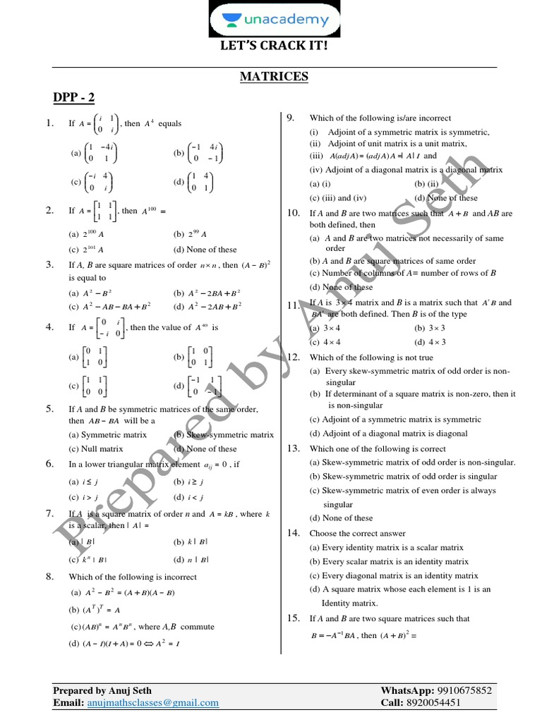 2nd Assignment-Matrices | PDF | Matrix (Mathematics) | Linear Algebra