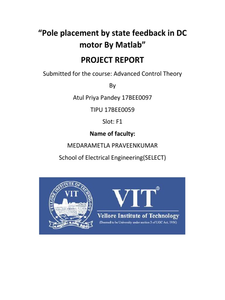 Pole Placement by State Feedback in DC Motor by Matlab | PDF | Control ...