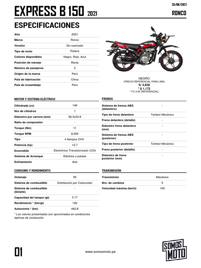 Moto Ronco Express B 150 2021 | PDF | Esfuerzo de torsión | Fabricantes ...