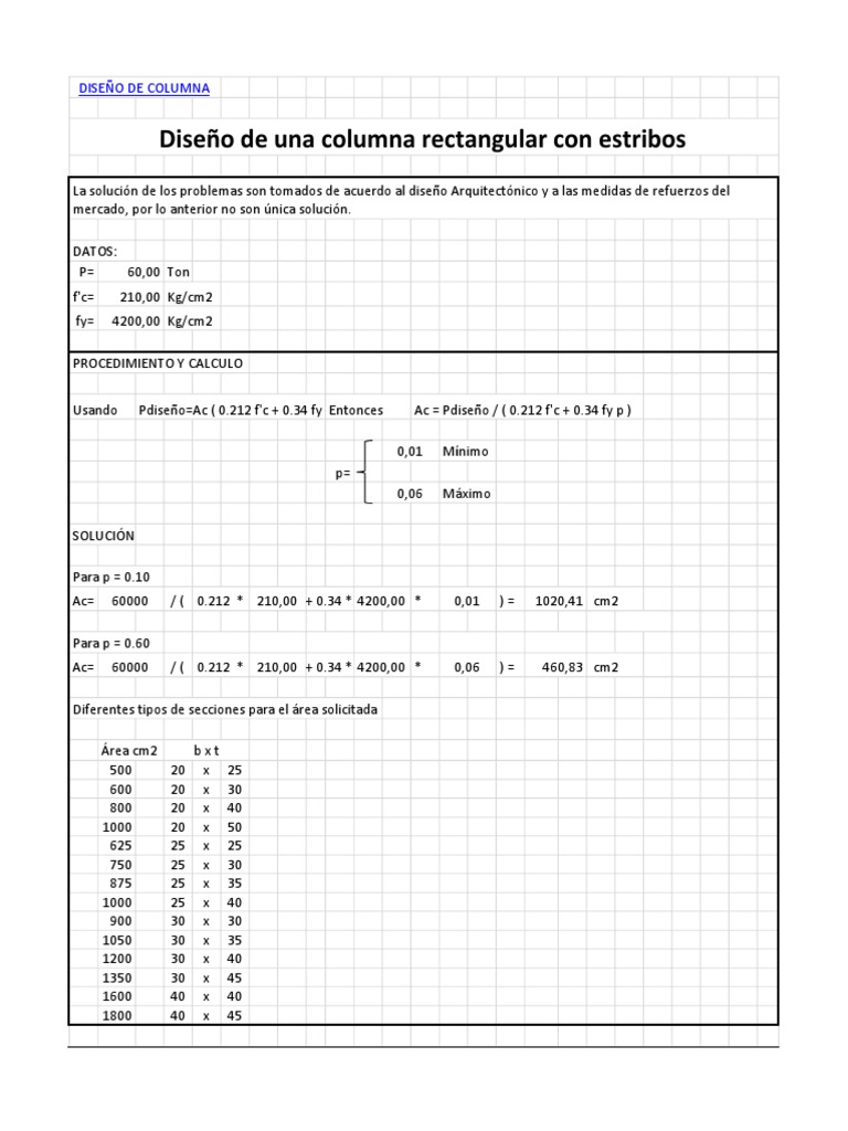 Diseno de Columna Rectangular Con Estribos | PDF | Artes (general ...