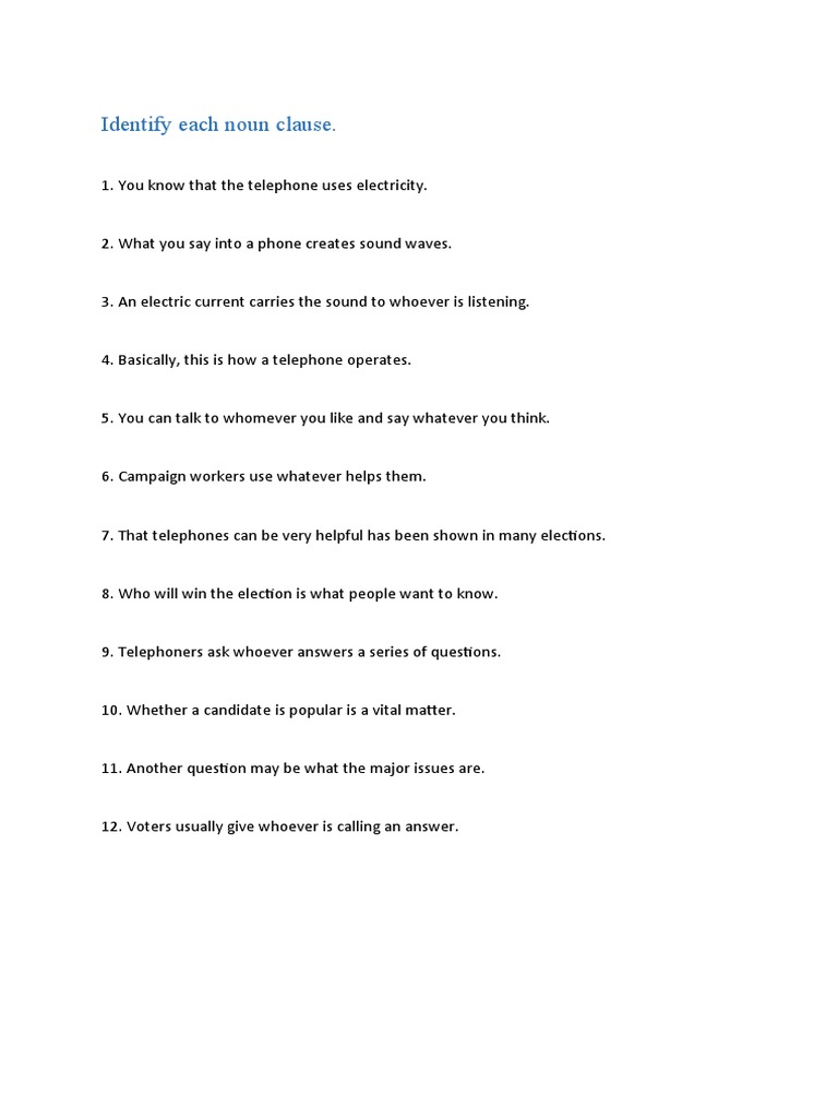 Identify Each Noun Clause | PDF