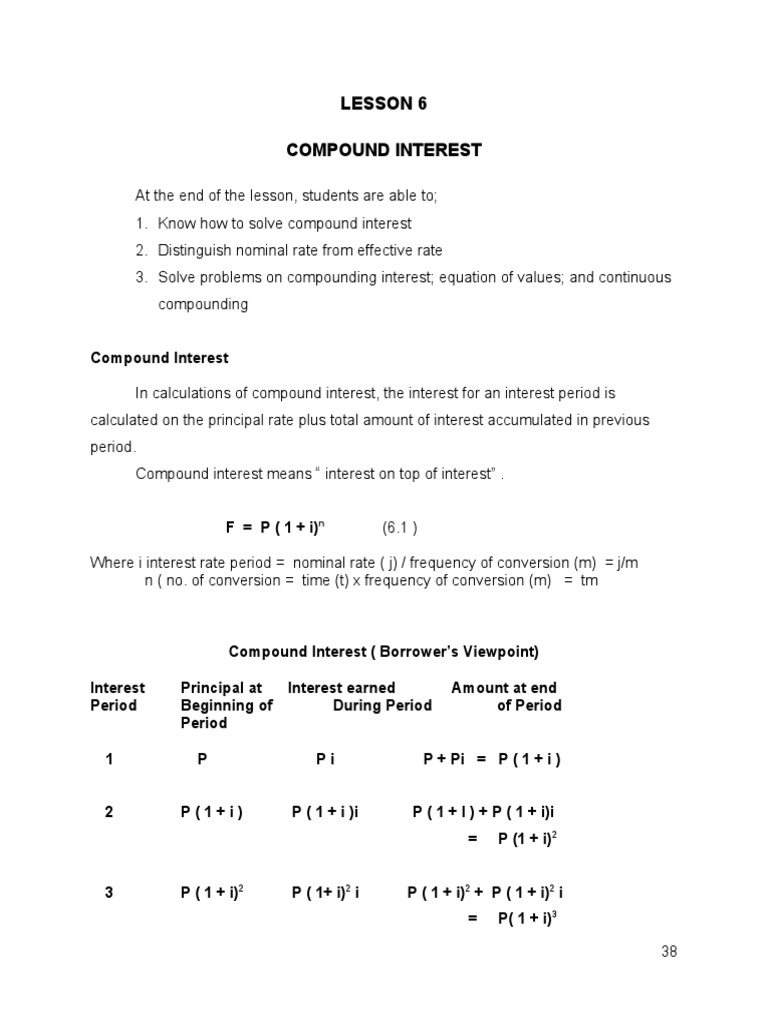 Lesson 6 Compound Interest | PDF | Compound Interest | Interest