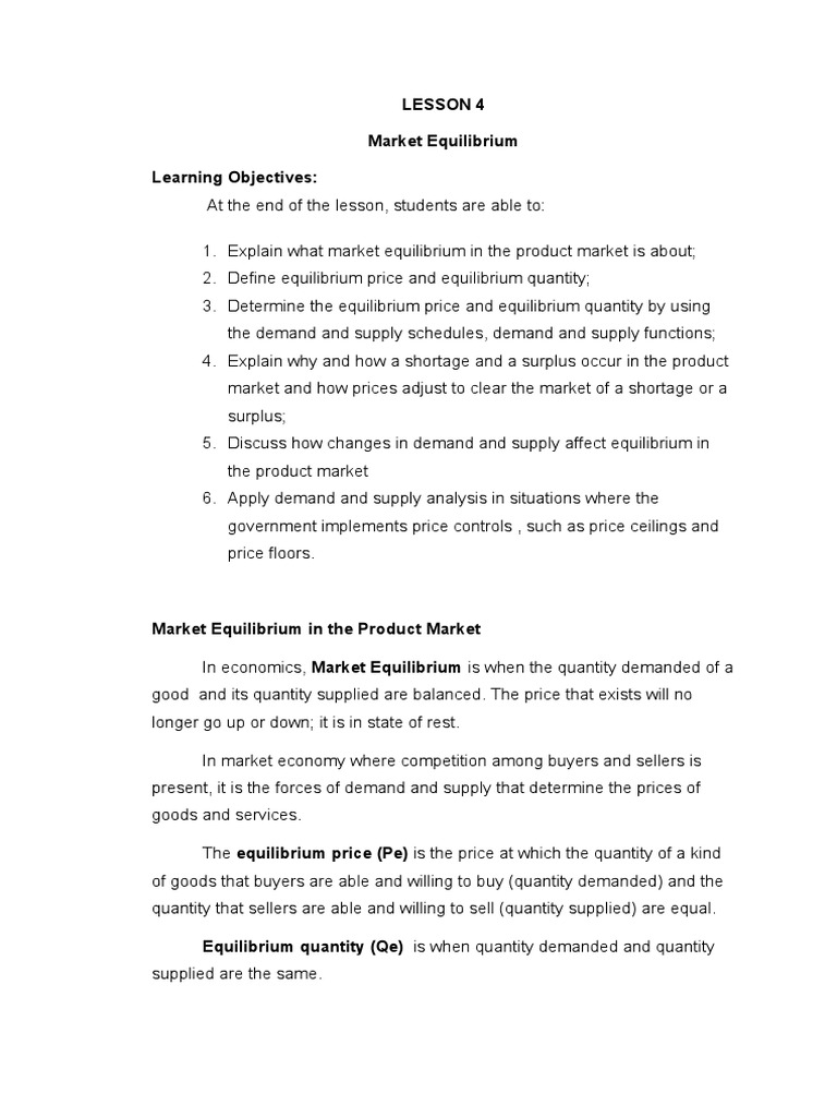Understanding Market Equilibrium Dynamics | PDF | Economic Equilibrium ...