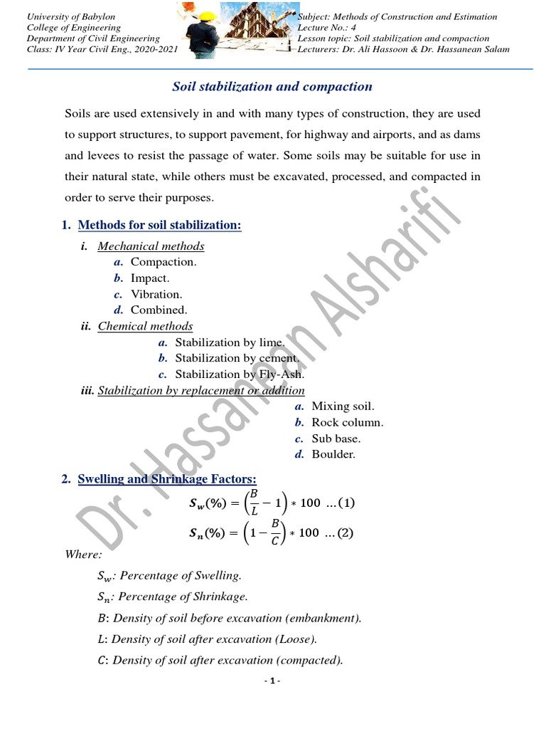 Soil Stabilization and Compaction Methods | PDF | Civil Engineering ...
