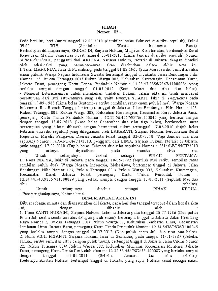 Contoh Akta Hibah | PDF