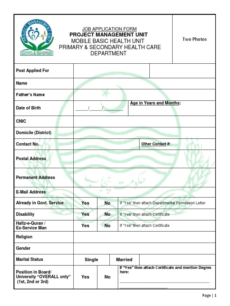 Project Management Unit: Mobile Basic Health Unit Primary & Secondary ...