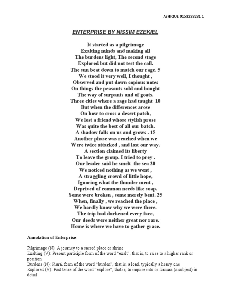 Nissim Ezekiel Enterprise | PDF | Pilgrimage | Poetry