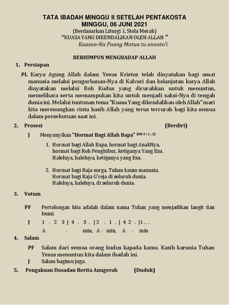Liturgi Ibadah Minggu 13 Juni 2021 | PDF