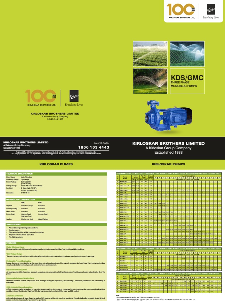 KDS Three Phase Monobloc Pump | PDF | Pump | Electric Motor