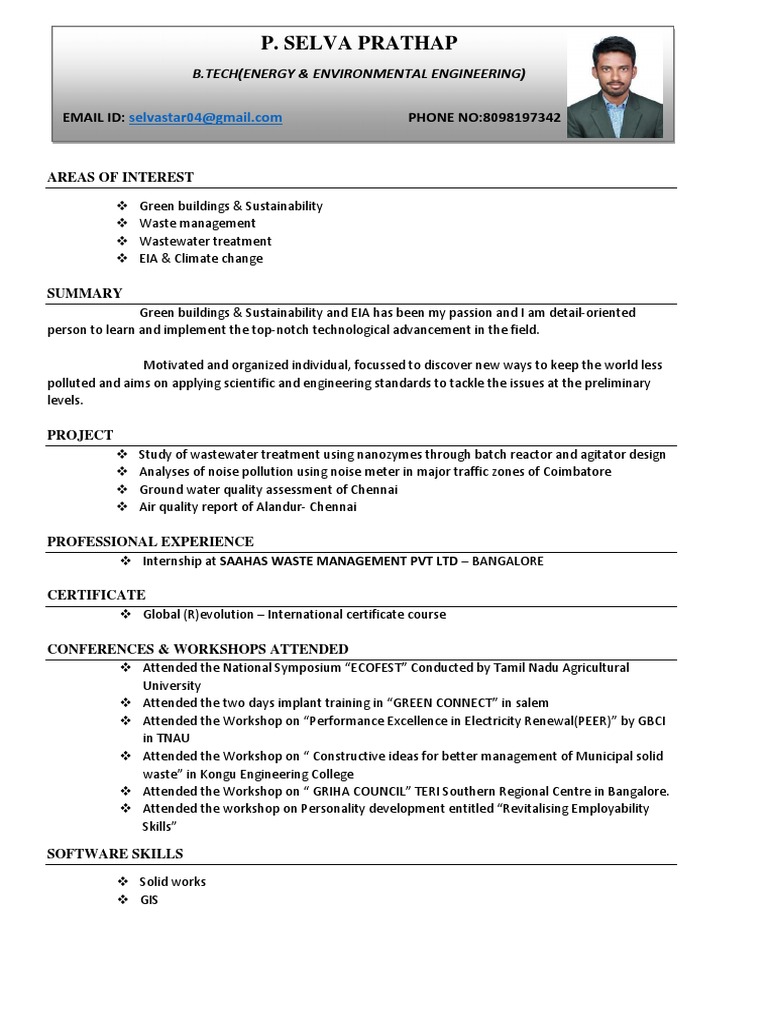 Selva Prathap Resume | PDF | Tamil Nadu | Green Building