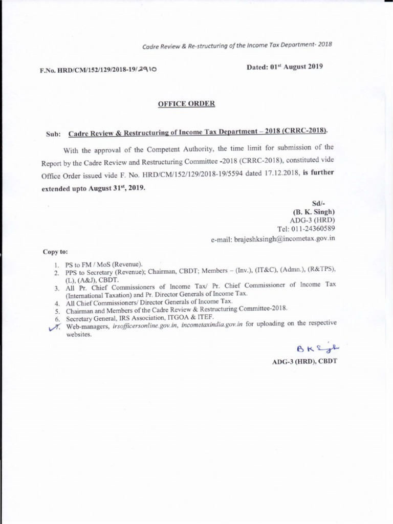 Cadre - Review - Restructuring - Income - Tax - Department - 2018 - 2 ...
