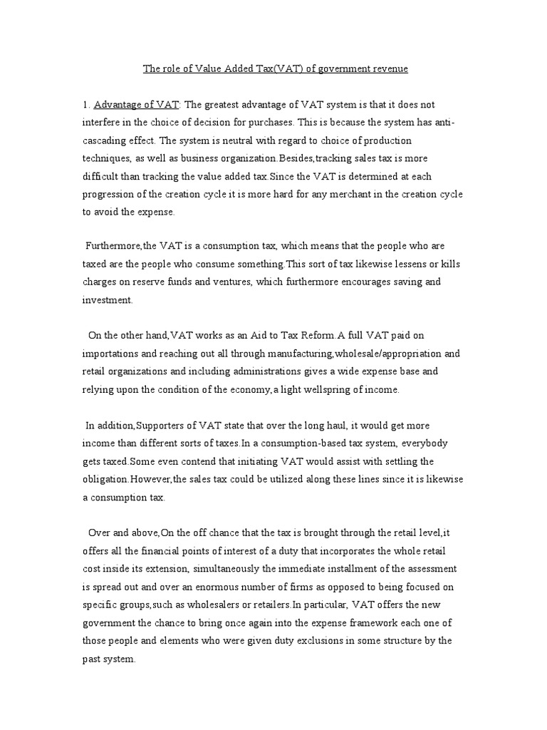 The Role of VAT of Government Revenue Advantages and Disadvantages ...