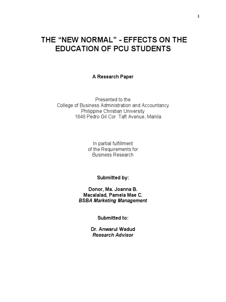 The New Normal-Revised Paper | PDF | Survey Methodology | Educational ...