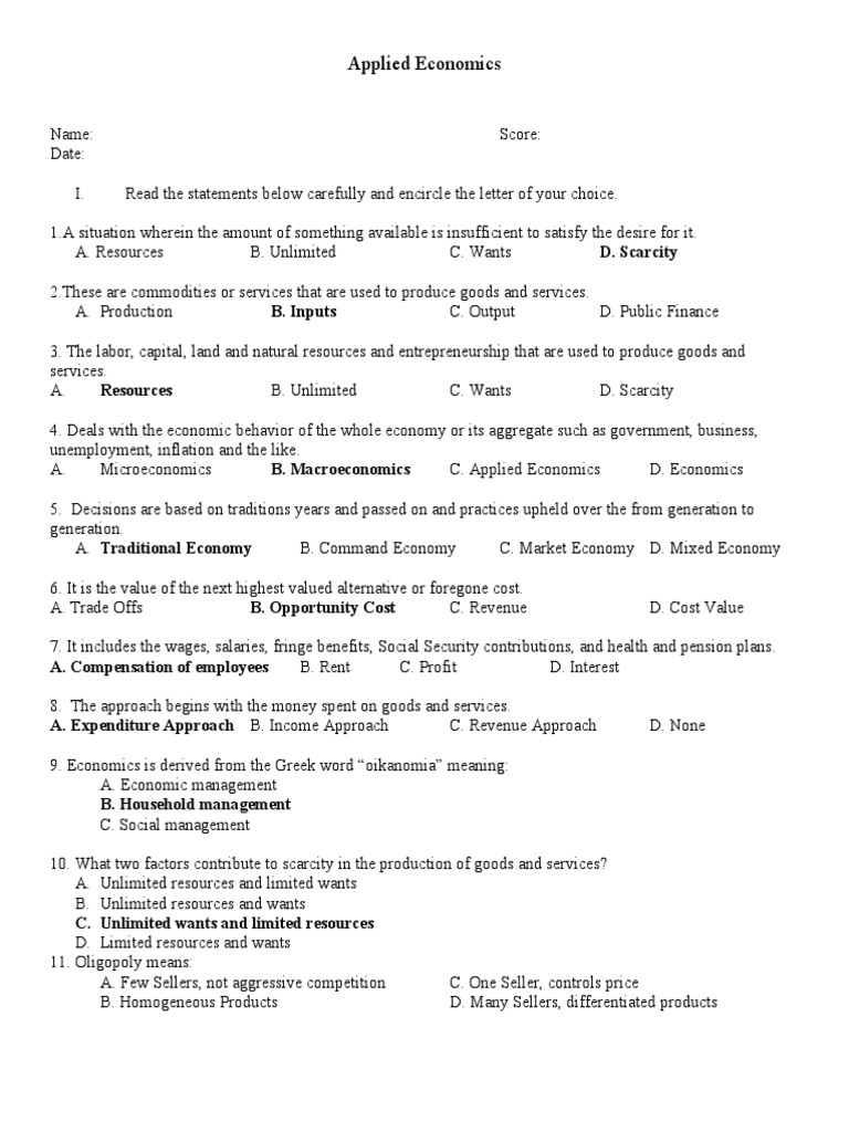 Applied Economics Midterm Exam Guide | PDF | Economics | Microeconomics