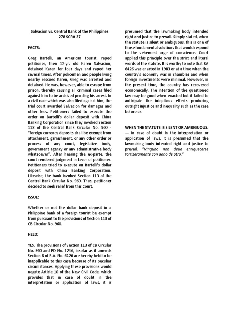 Salvacion vs. Central Bank Ruling Explained | PDF | Public Law | Government