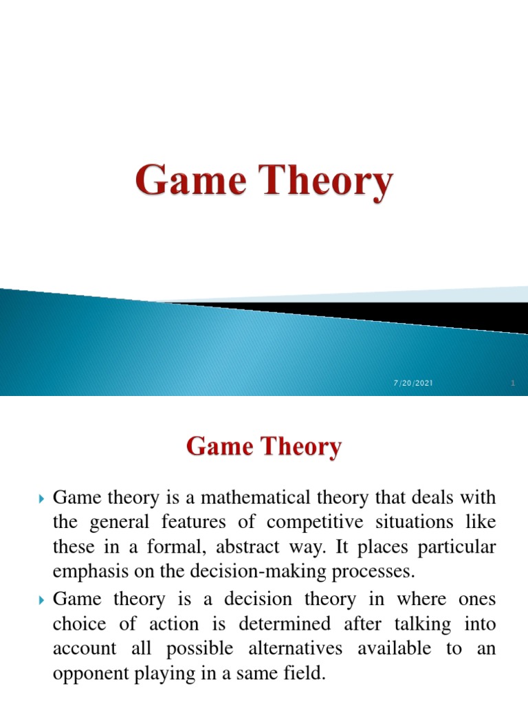 Game Theory Complete Notes | PDF | Maxima And Minima | Mathematical And ...