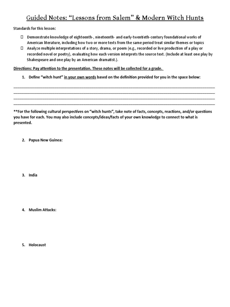 Guided Notes-Intro To Crucible Witch Hunts | PDF | General Fiction