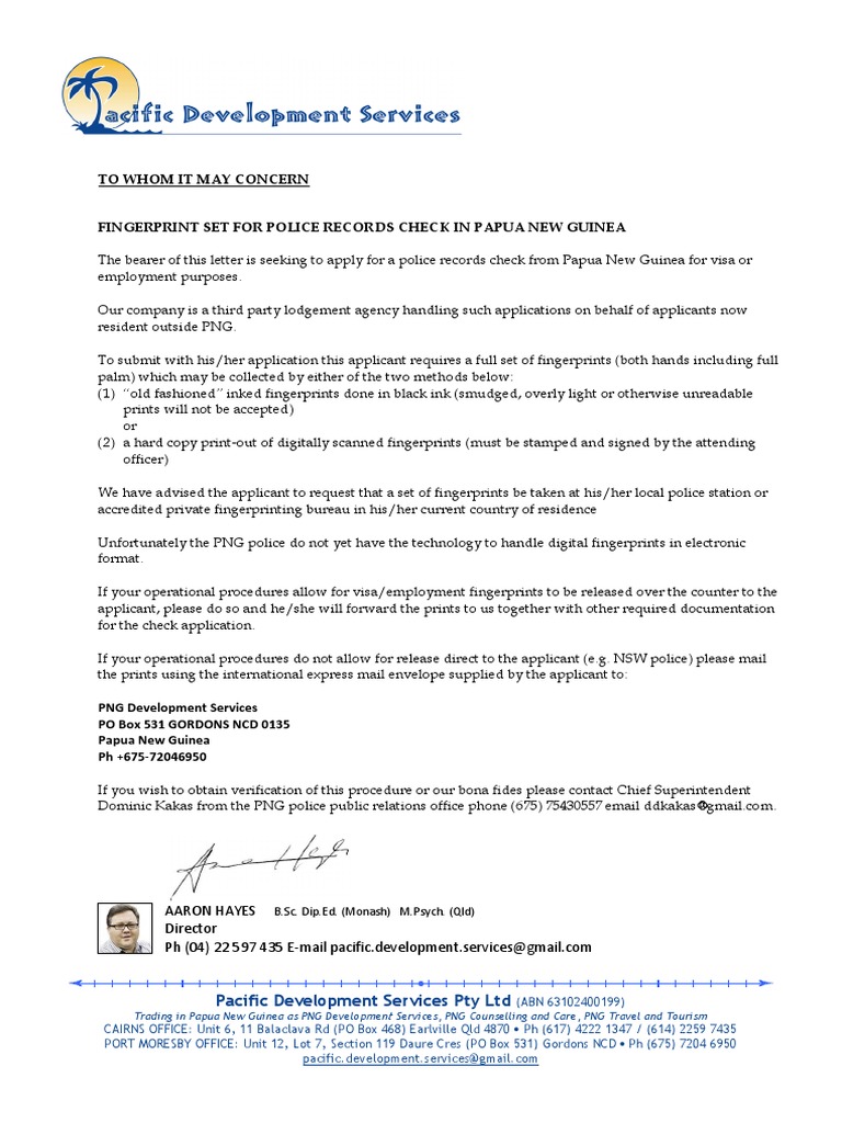 PNG Police Clearance Fingerprint Request | PDF