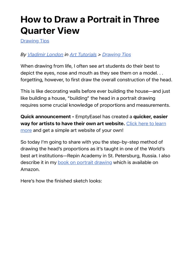 How To Draw A Portrait in Three Quarter View | PDF | Drawing