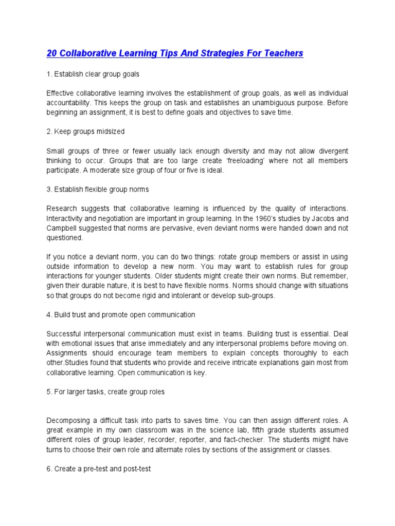 20 Collaborative Learning Tips and Strategies For Teachers | Download ...