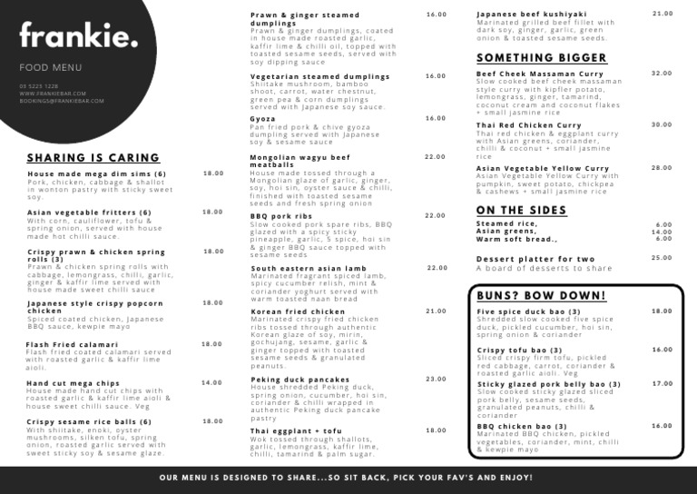 Frankie Food Menu September | PDF | Curry | Thai Cuisine