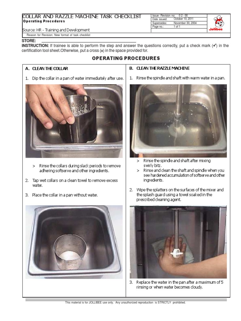 Collar and Razzle Machine Task Checklist: Operating Procedures | PDF ...