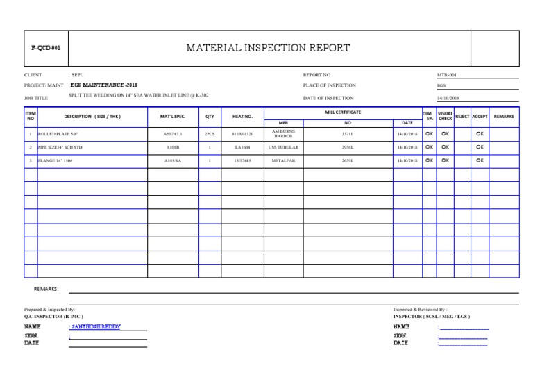 8 Material Inspection Report | PDF | Mechanical Engineering | Building ...