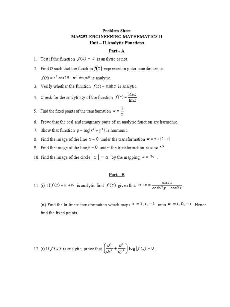 MA5252 Engineering Mathematics II Unit II | PDF | Function (Mathematics ...