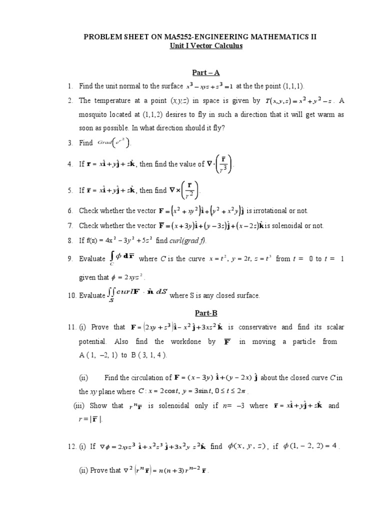 MA5252 Engineering Mathematics-II Unit - I | PDF | Area | Multivariable ...