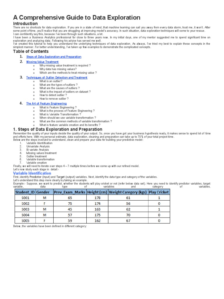 A Comprehensive Guide To Data Exploration: Steps of Data Exploration ...