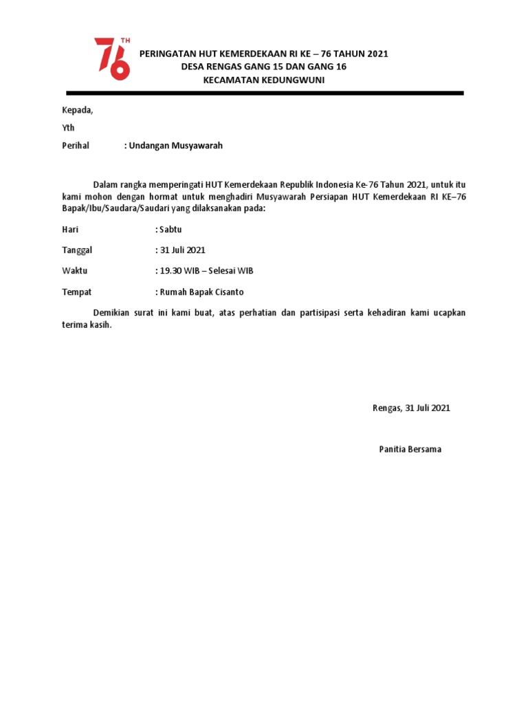 Undangan Musyawarah HUT Kemerdekaan RI | PDF