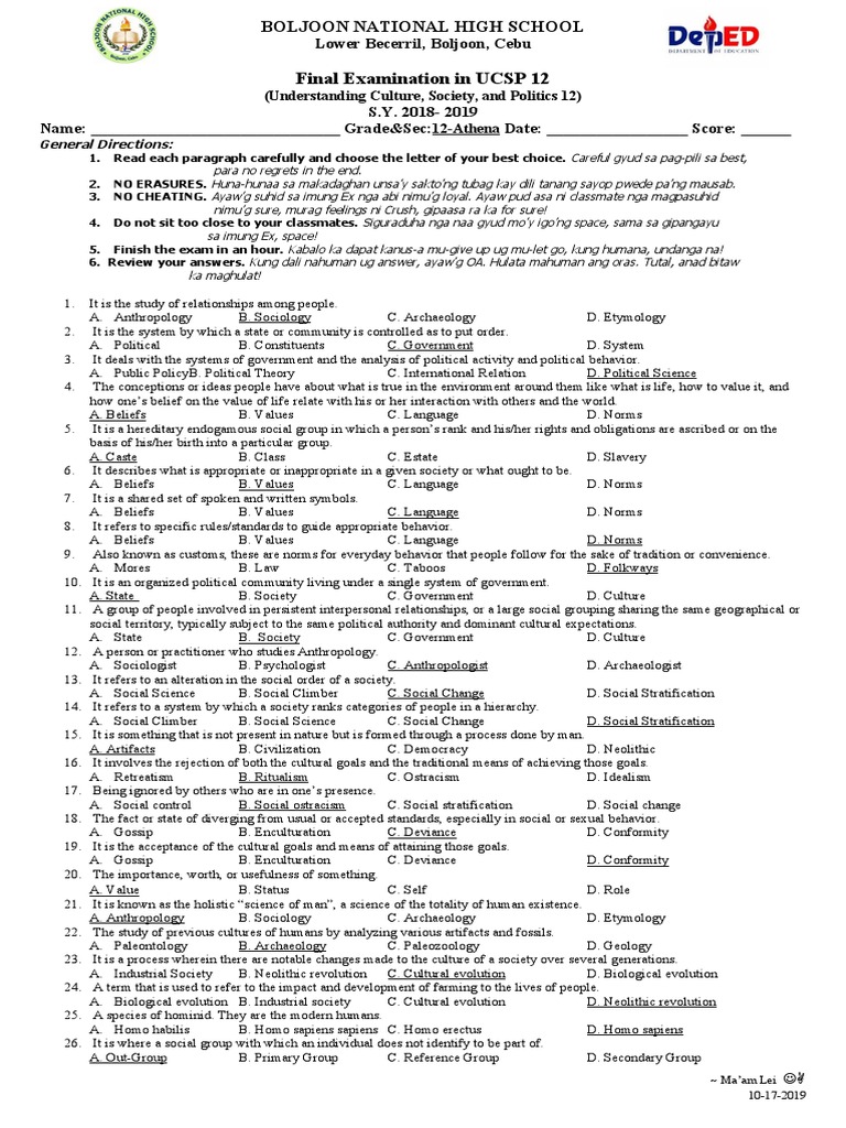 Finals Exam UCSP | PDF | Family | Kinship