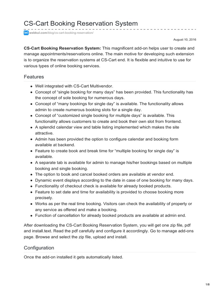 Cs-Cart Booking Reservation System 1 | PDF