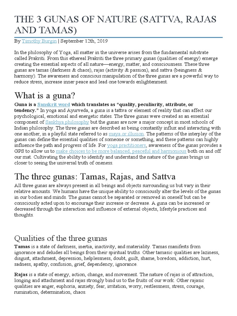 The 3 Gunas of Nature (Sattva, Rajas and Tamas) : What Is A Guna? | PDF ...