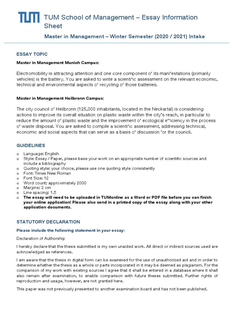 Master Thesis Essay Guidelines TUM | PDF