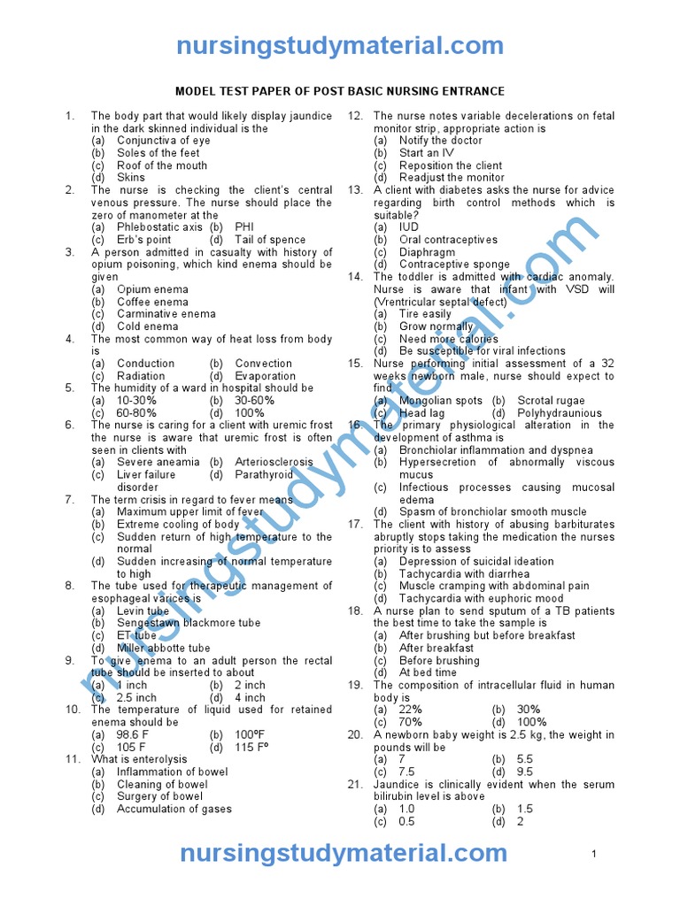 Post Basic B.Sc. Nursing Exam Model Paper | PDF | Vertebral Column | Heart