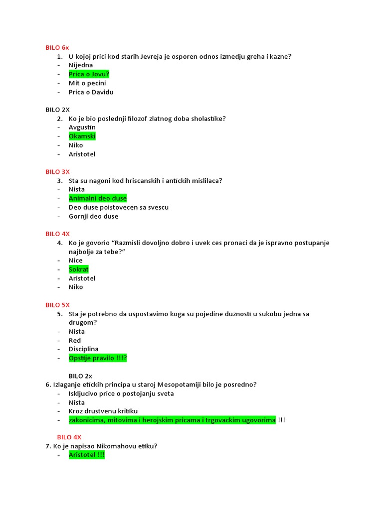 Etika - Moguca Pitanja, Prvi Kolokvijum | PDF